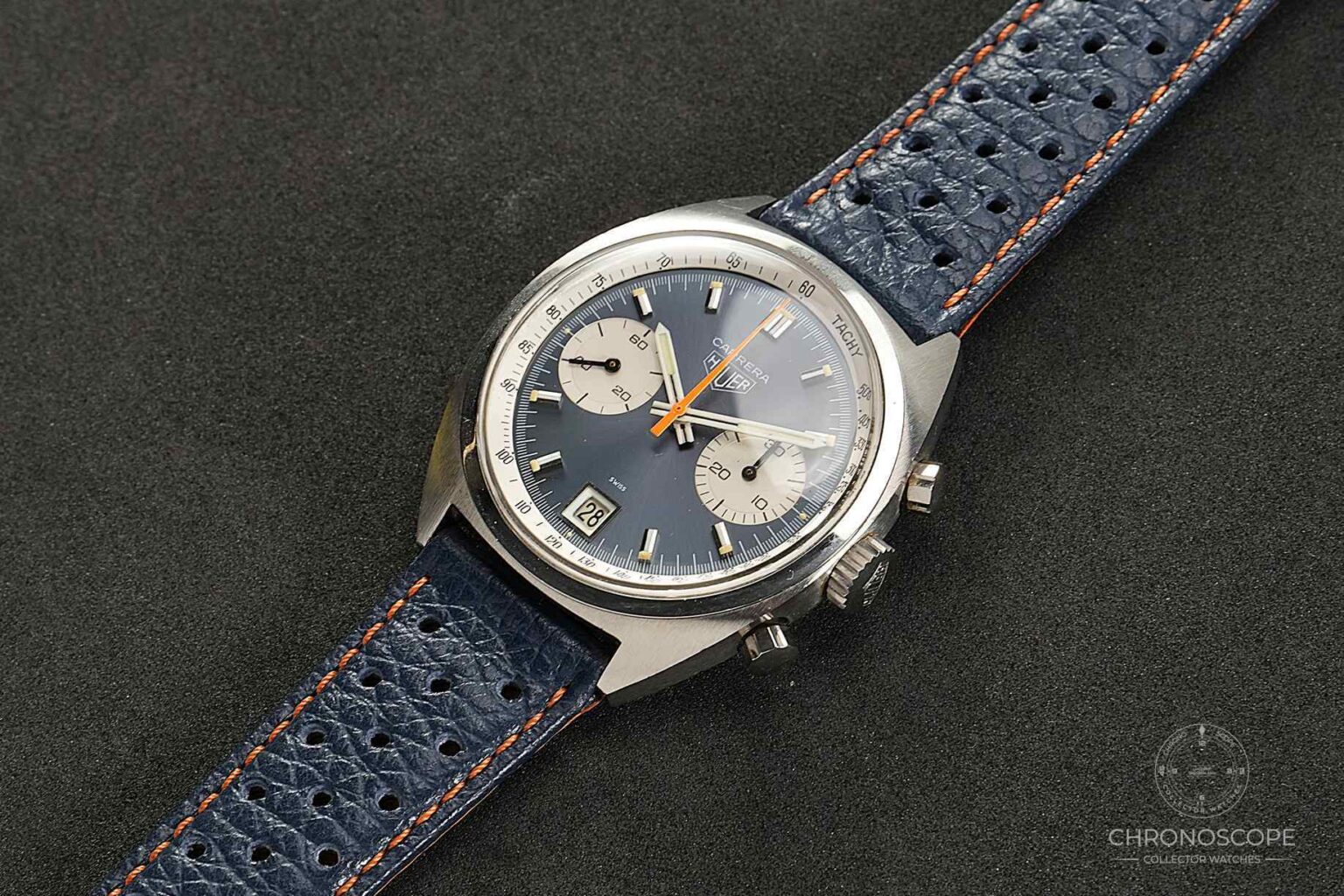 SOLD – Heuer Carrera ref. 73453N , mint grey-blue dial – Chrono Scope